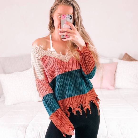Twilight Gypsy Collective | Sweaters | Fray Colorblock Fall Stripe V ...